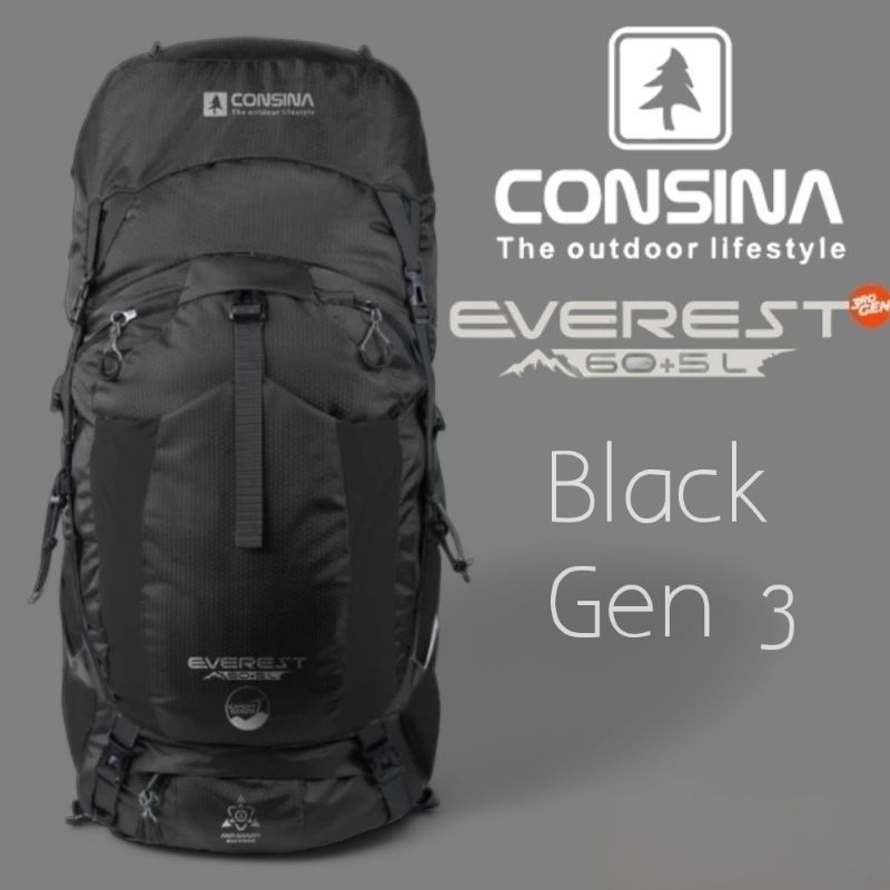 Jual Tas Gunung Keril Consina Everest 60+5L Gen 3 Like New Hitam Full ...