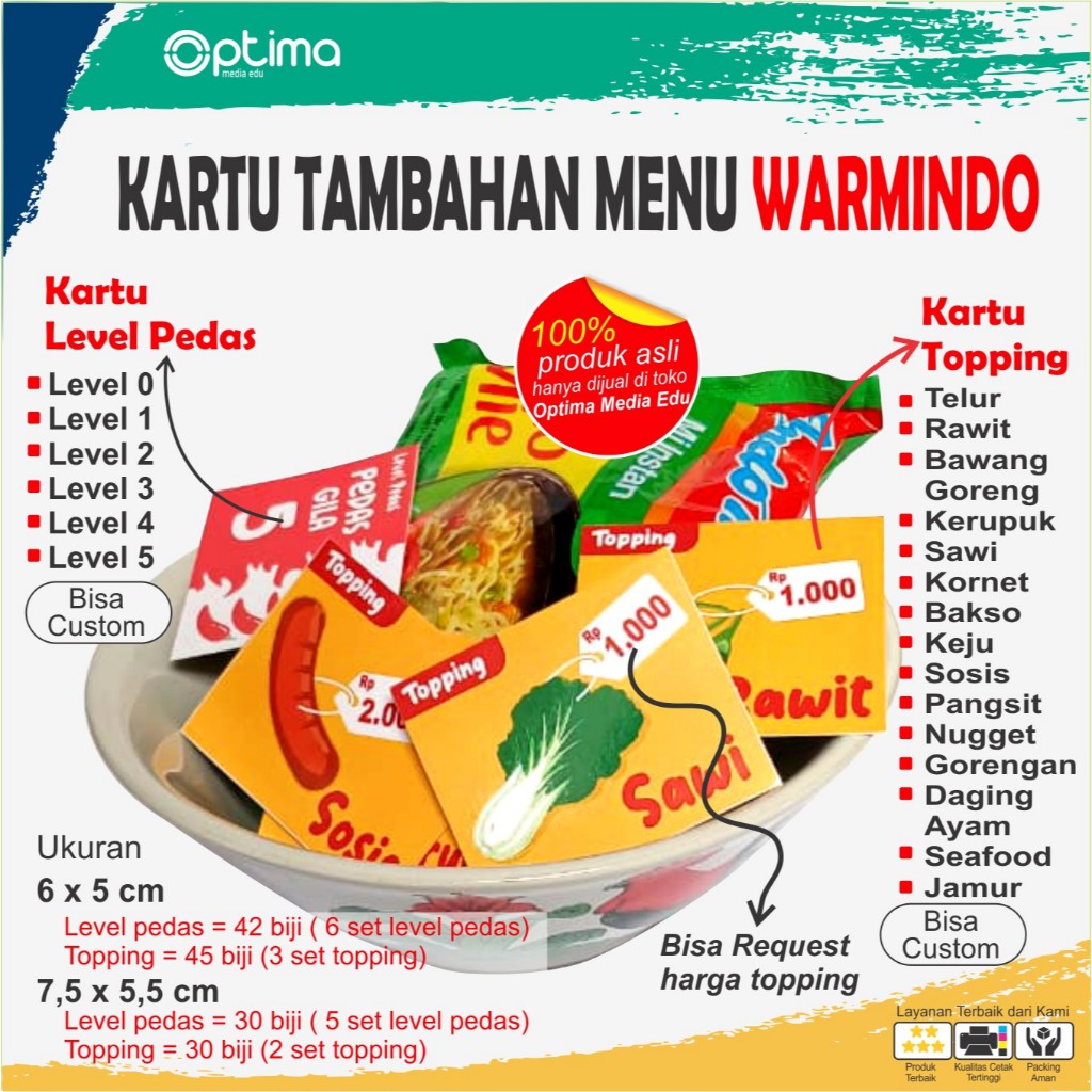 Jual Kartu Label Menu Tambahan WARMINDO - Kartu Level Pedas, Kartu ...
