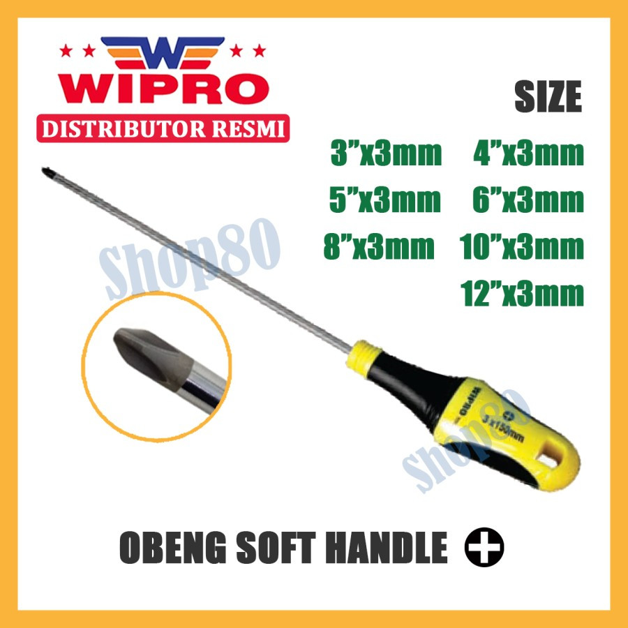 Jual Wipro Obeng Plus Screwdriver Gagang Karet 3mm 3" 4" 5" 6" 8" 10 ...