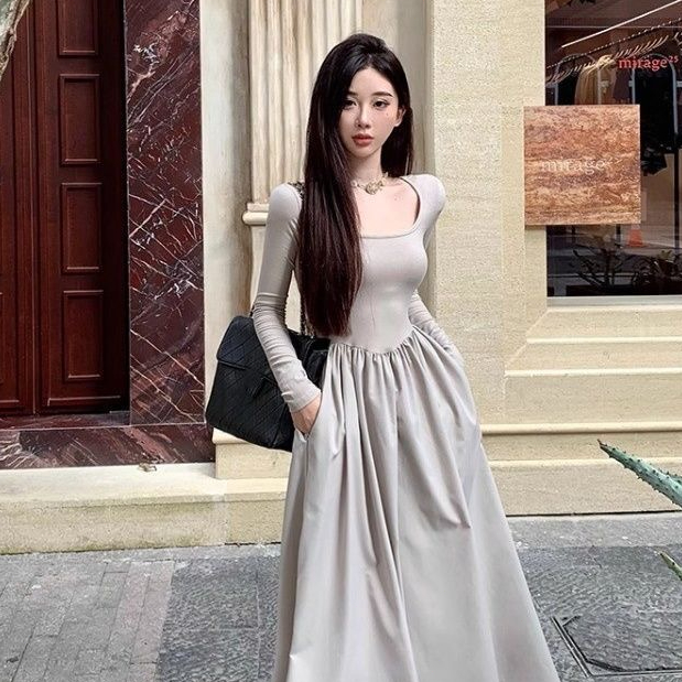 Jual Gaun Prancis Gaun Pastel Gaun Abu abu Gaun Import Rok Panjang Gaun ...