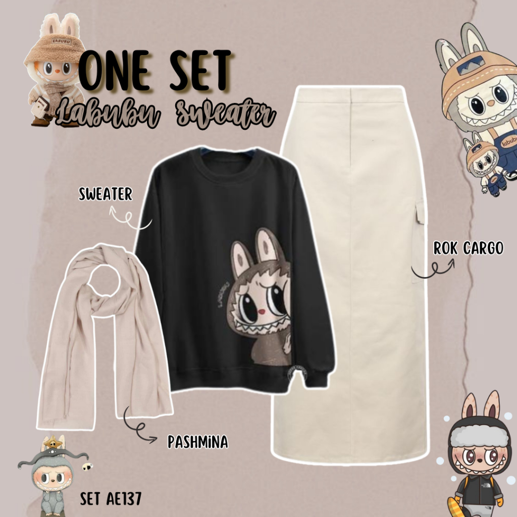 Jual sharenaoutfit - 3 IN 1 One Set Hijab Korean Style Labubu Viral ...