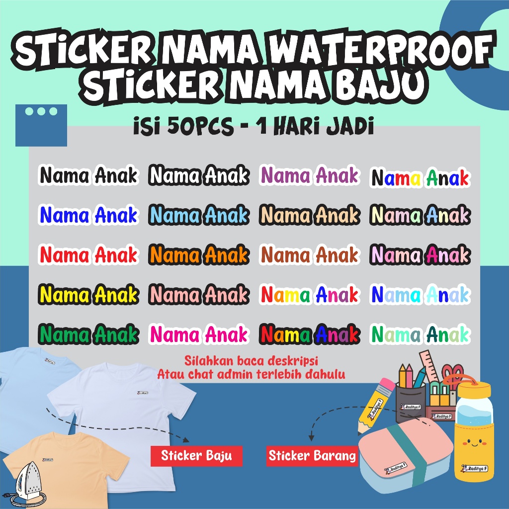 Jual sticker label nama kain sablon setrika label sticker iron variasi ...