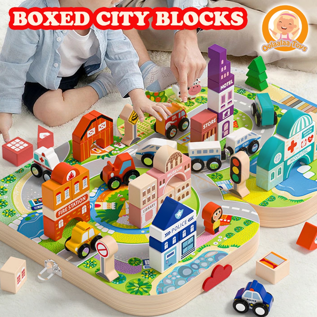 Jual Oolaalaa - Boxed City Blocks / Wooden Blocks / Mainan Balok kayu ...
