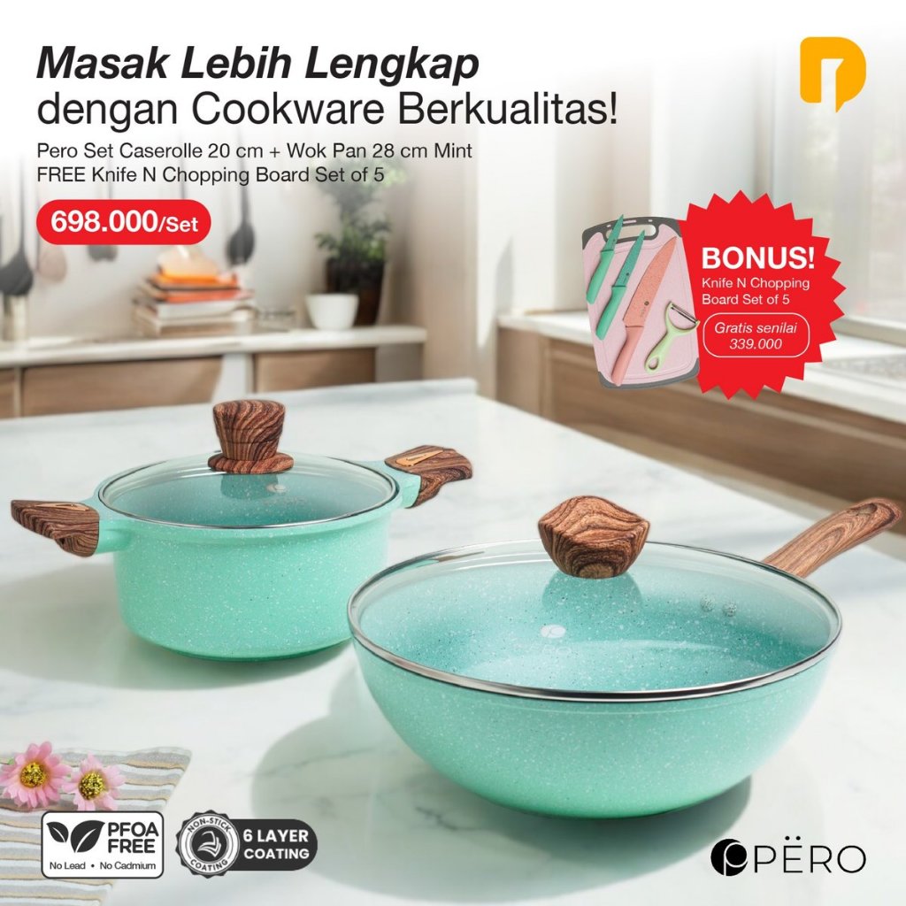 Jual Pero Set Caserolle 20 Cm + Wok Pan 28 Cm Mint FREE Knife N ...