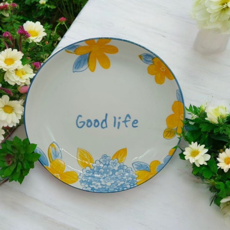 Jual Piring keramik motif Good Life 20cm | Shopee Indonesia