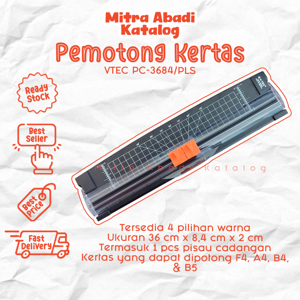 Jual PEMOTONG KERTAS VTEC PC 3684 / PAPER CUTTER A4 V-TEC PC3684 PC ...