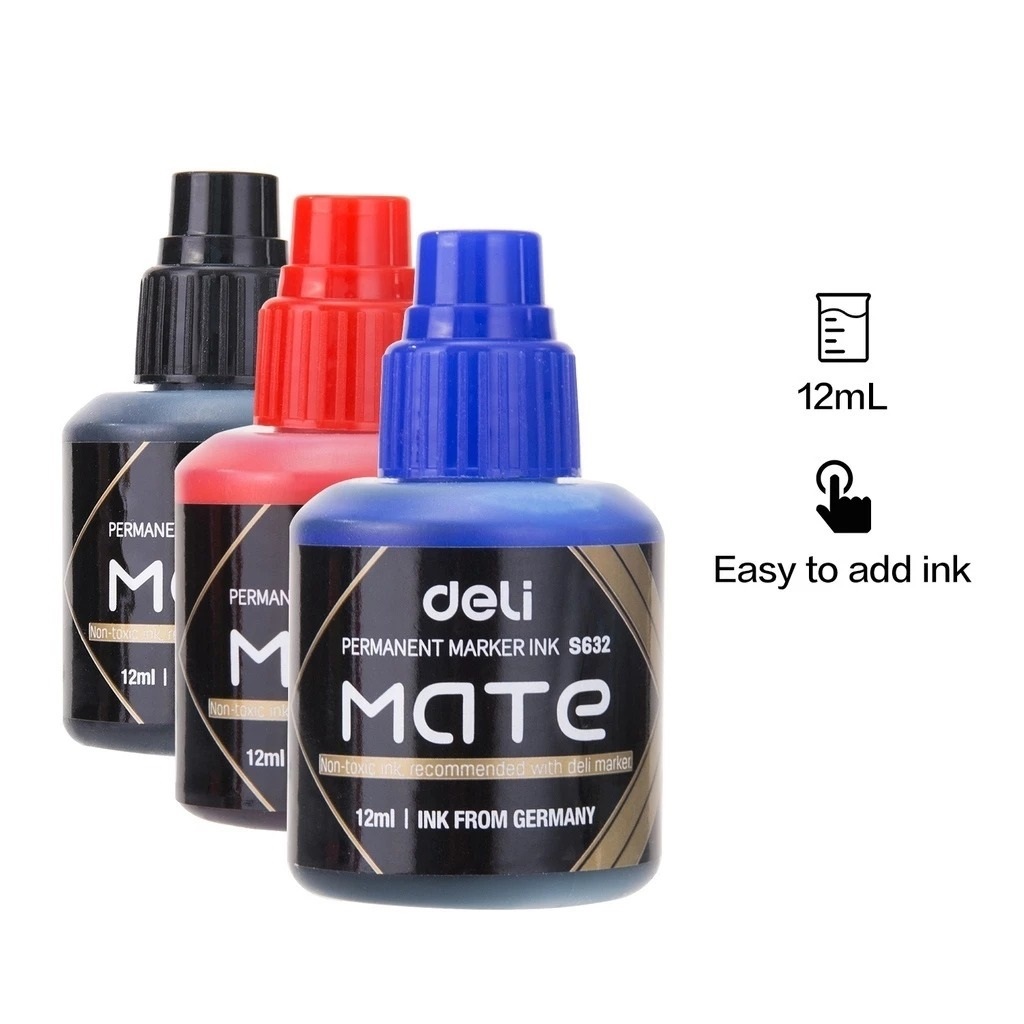 Jual DELI Tinta Spidol Permanen Warna Hitam Merah Biru / Refill Tinta ...