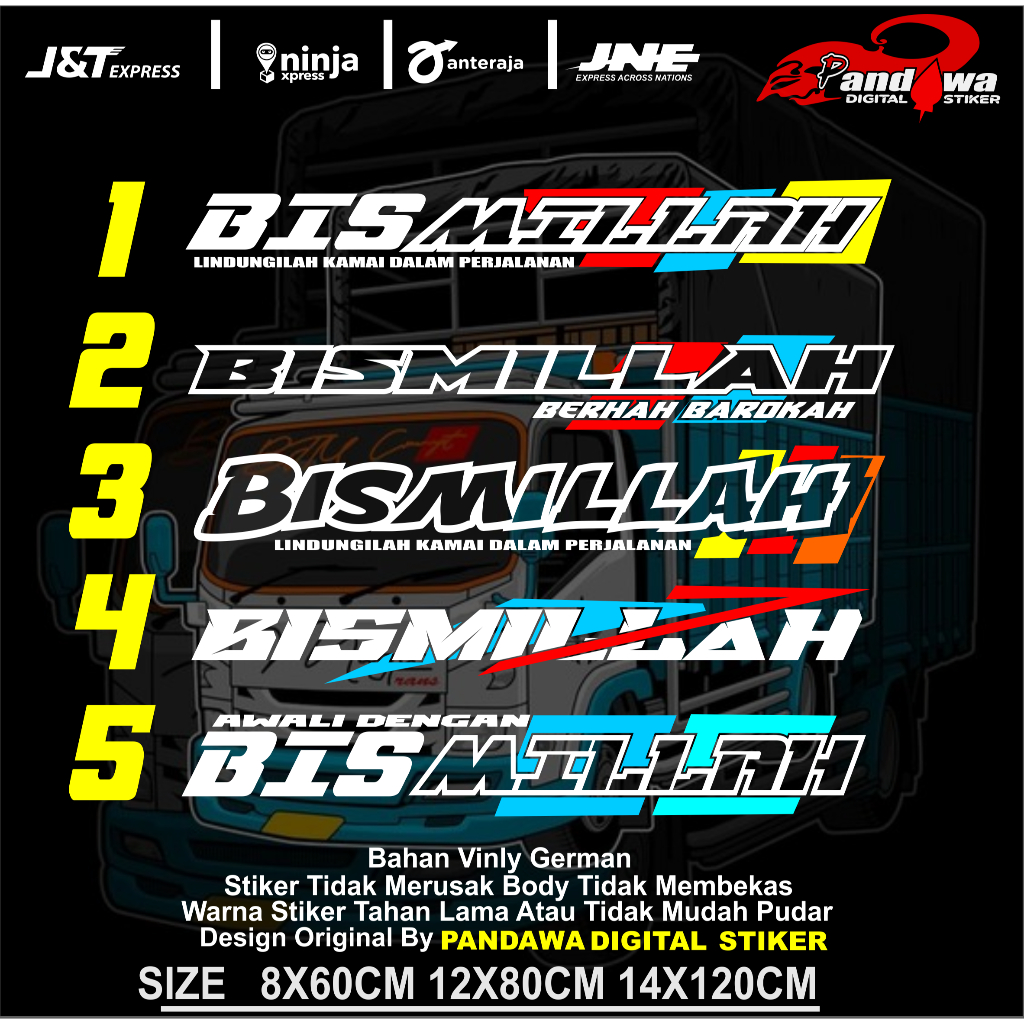 Jual Stiker Truk Bismillah Cutting Sticker Latin Kaca Depan mobil box ...