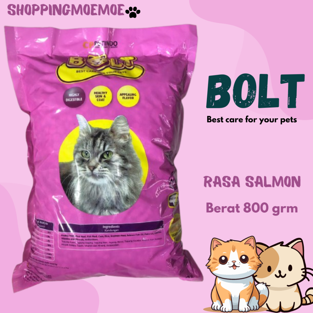 Jual Bolt Salmon bolt cat food Kibble Bulat kemasan 800gr bolt makanan ...