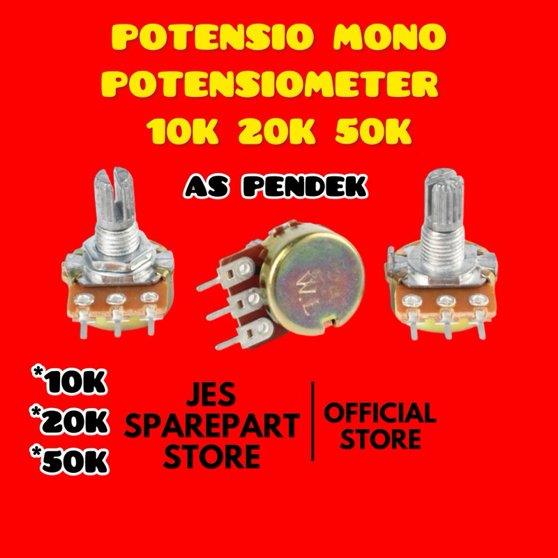 Jual POTENSIO MONO AS PENDEK POTENSIOMETER 10K 20K 50K | Shopee Indonesia
