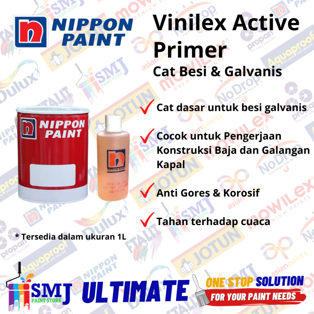 Jual Cat Dasar Galvanis Aluminium Besi anti karat Vinilex Active Primer ukuran 1L | Shopee Indonesia