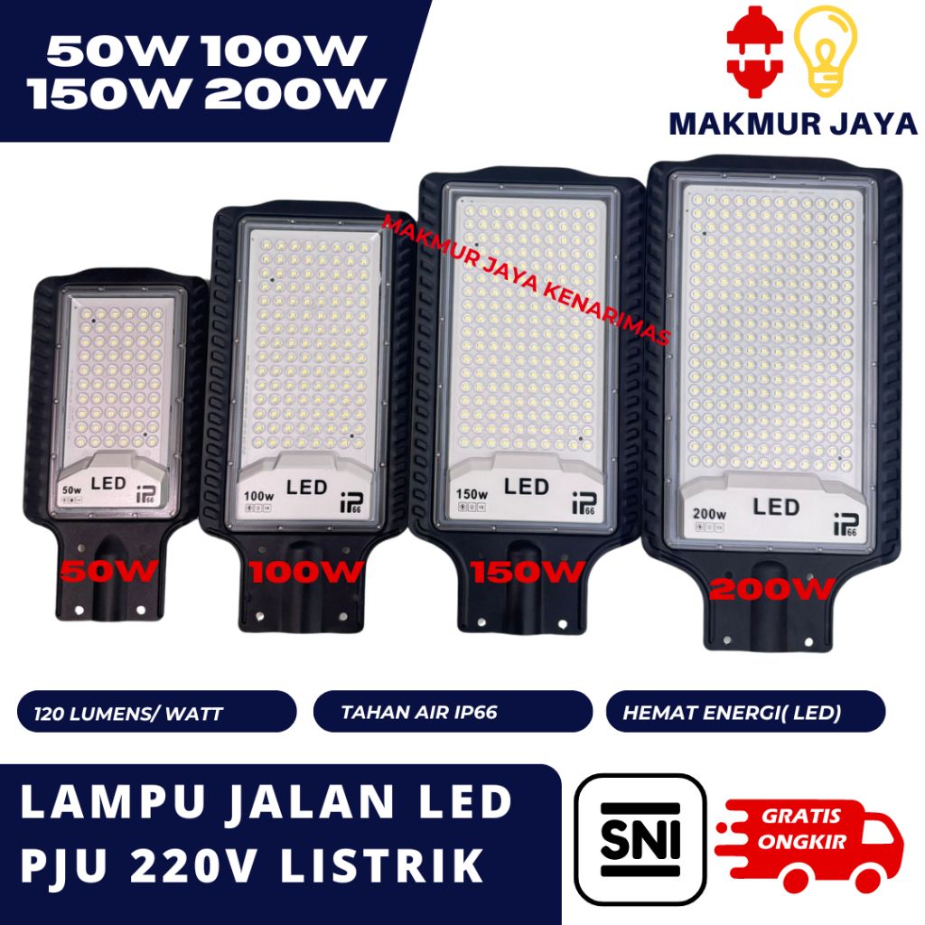 Jual LAMPU JALAN PJU LED 50W 100W 150W 200W LAMPU PJU LED 220V LISTRIK | Shopee Indonesia