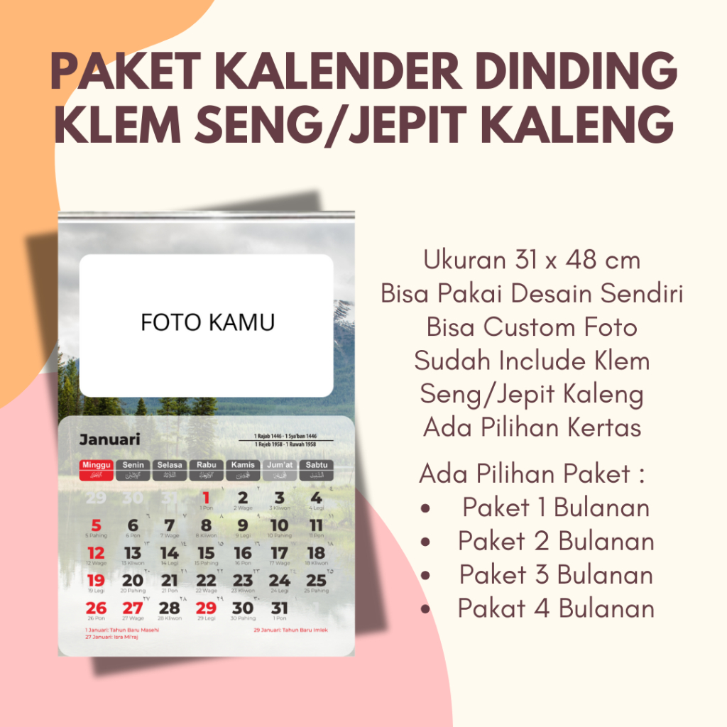 Jual [KLEM] PAKET KALENDER DINDING 2025 SPIRAL KAWAT HANGER A3+ CUSTOM ...