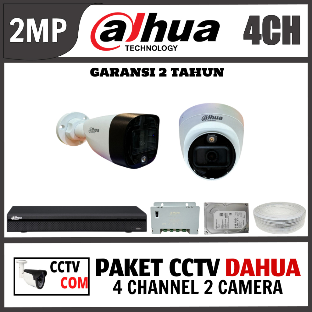 Jual PAKET CCTV DAHUA 2MP 4 CHANNEL 2 CAMERA TURBO HD KAMERA CCTV | Shopee Indonesia