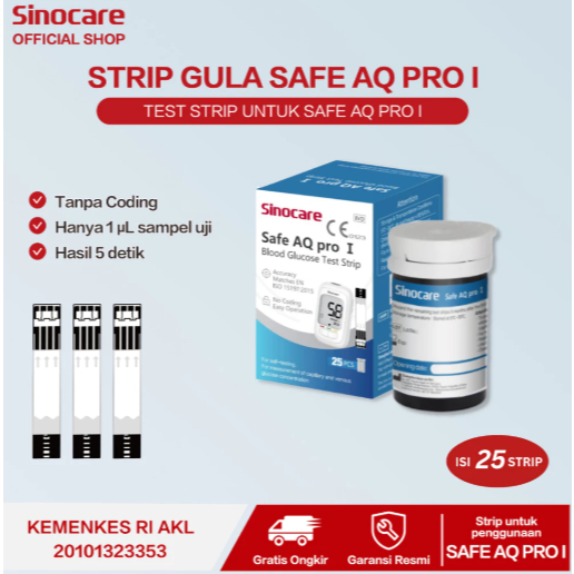 Jual (Mutiara Alkes )Strip Sinocare Safe AQ Pro I Strip Alat Cek Gula ...