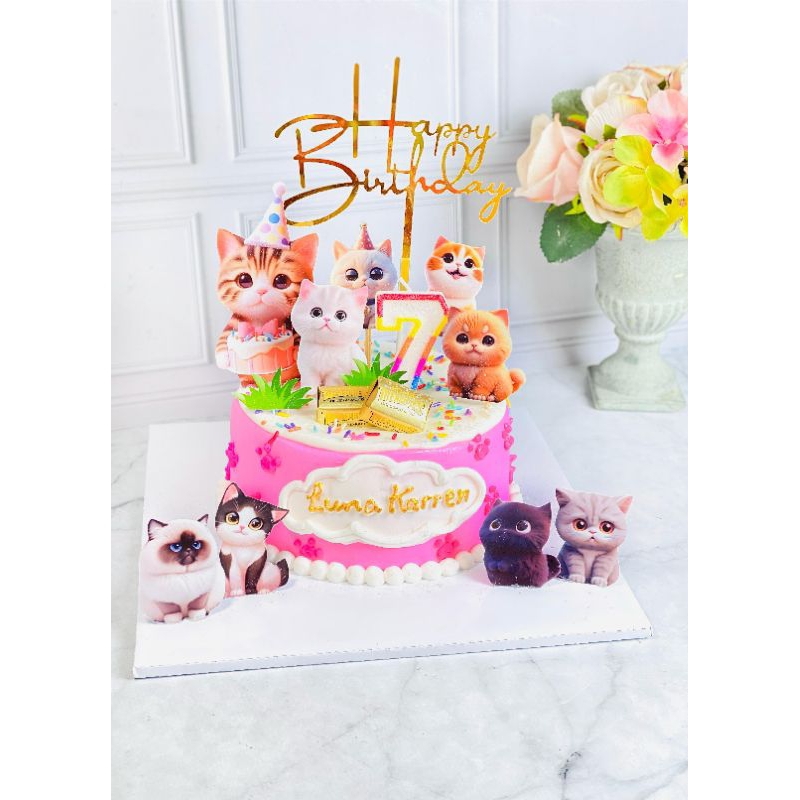 Jual kue ulang tahun anak birthday cake kucing topper cake | Shopee ...