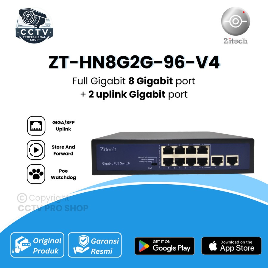 Jual Zitech Switch PoE ZT-HN8G2G-96-V4 Full Gigabit 8 Gigabit Port + 2 ...