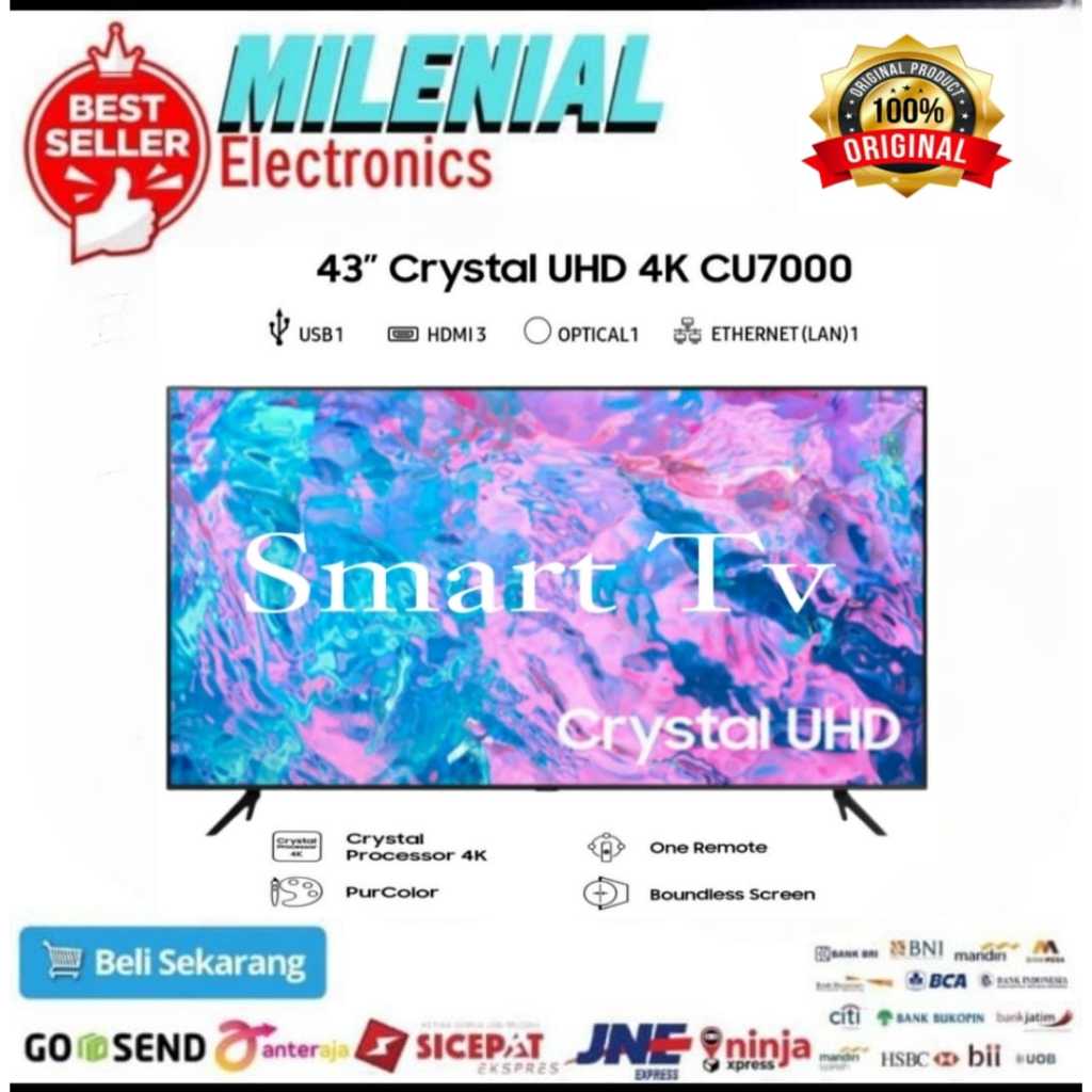 Jual SAMSUNG 43CU7000 SMART LED TV 43 inch Crystal UHD 4K - UA43CU7000K | Shopee Indonesia