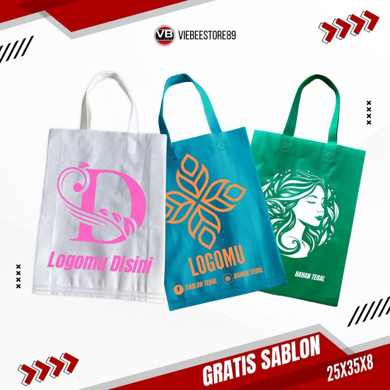 Jual GOODIE BAG SPUNBOND MURAH FREE SABLON CUSTOM PROMOSI TAS TALI PRESS LIPAT SAMPING GRATIS ...