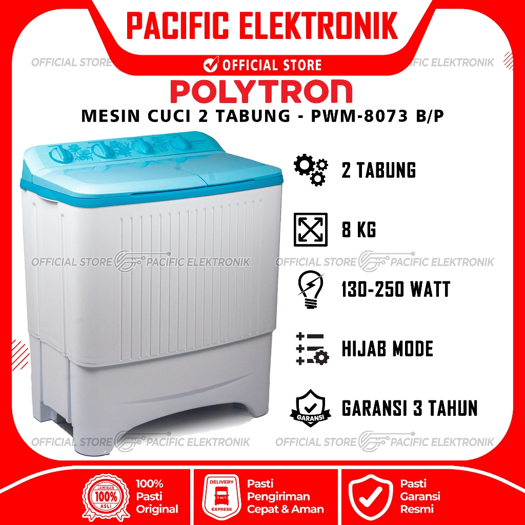 Jual Mesin Cuci Polytron 2 Tabung 8kg PWM-8073 / PWM 8073 / PWM8073 ...