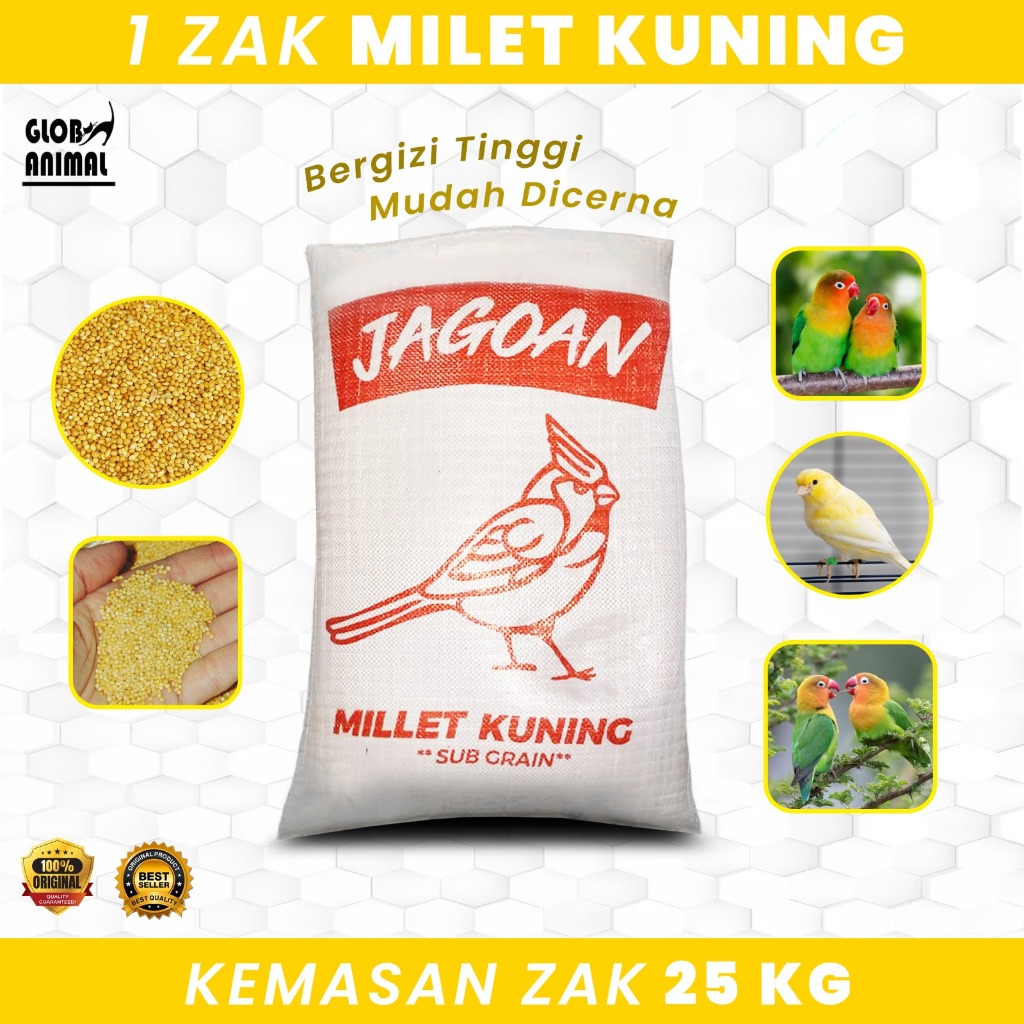 Jual MILET KUNING ZAK 25KG pakan burung lovebird kenari millet yellow seed | Shopee Indonesia