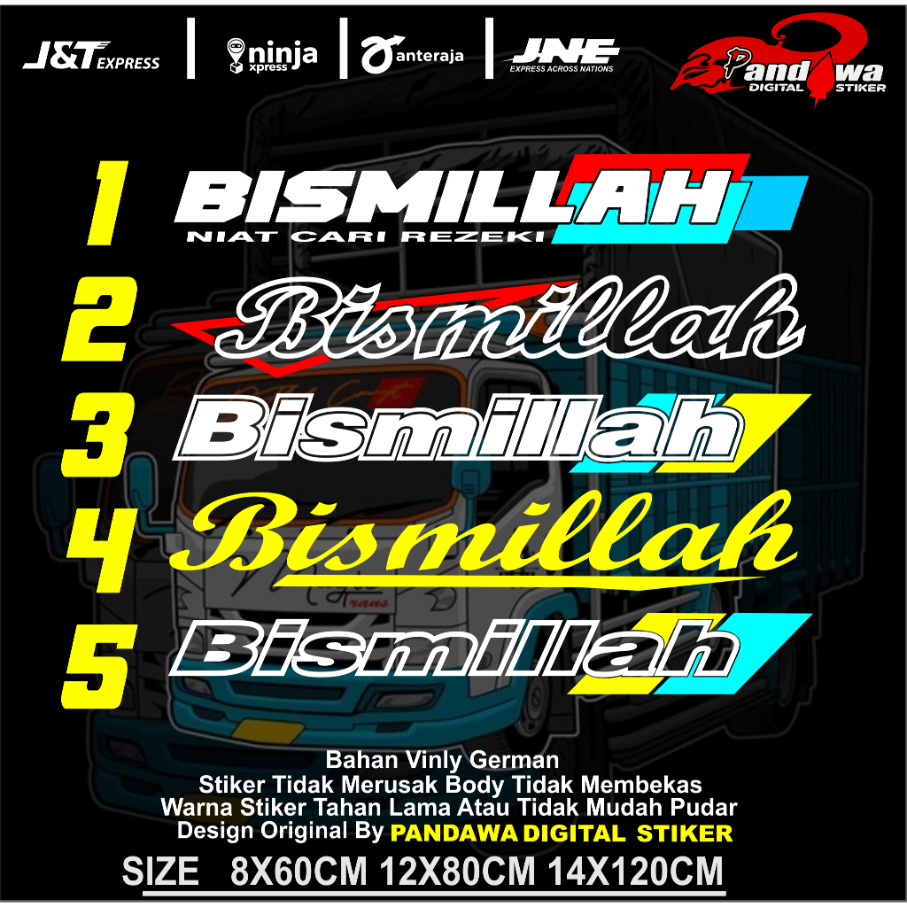 Jual Stiker Truk Bismillah Cutting Sticker Latin Kaca Depan mobil box ...