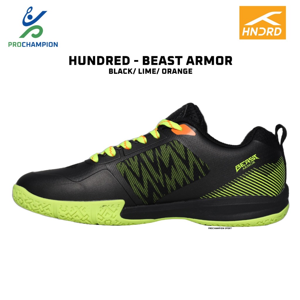 Jual New ! Sepatu Badminton Hundred HNDRD BEAST ARMOR Black Lime Orange ...
