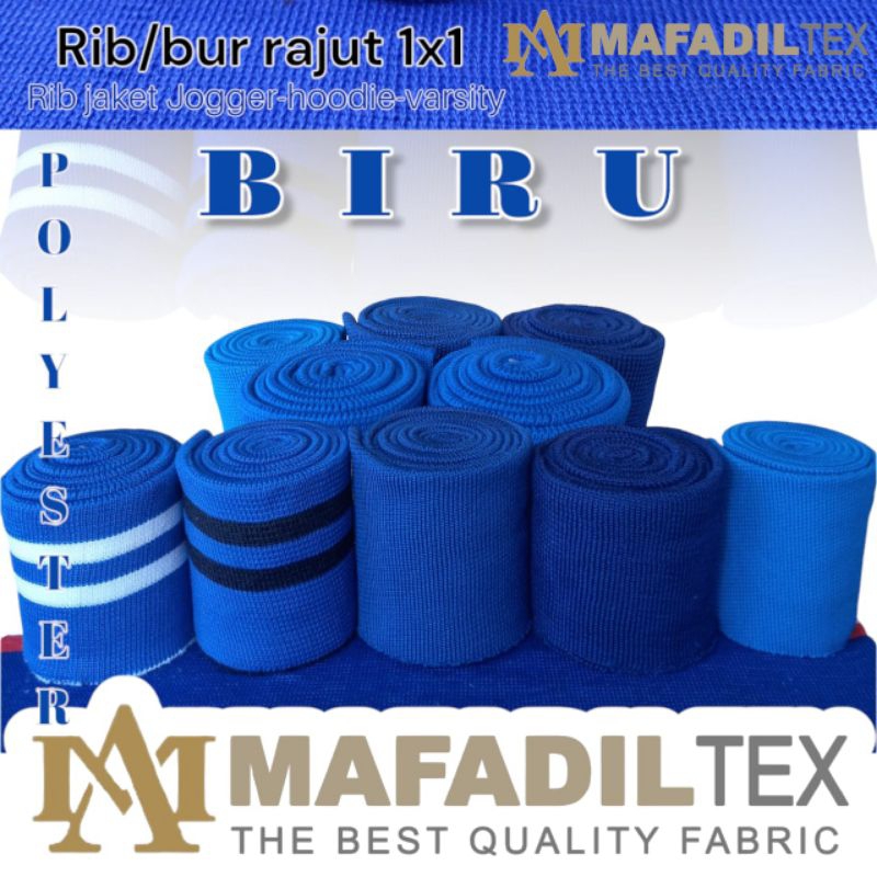 Jual Kain Rib/bur 1x1 warna dasar Biru polos stripe rib polyester ...