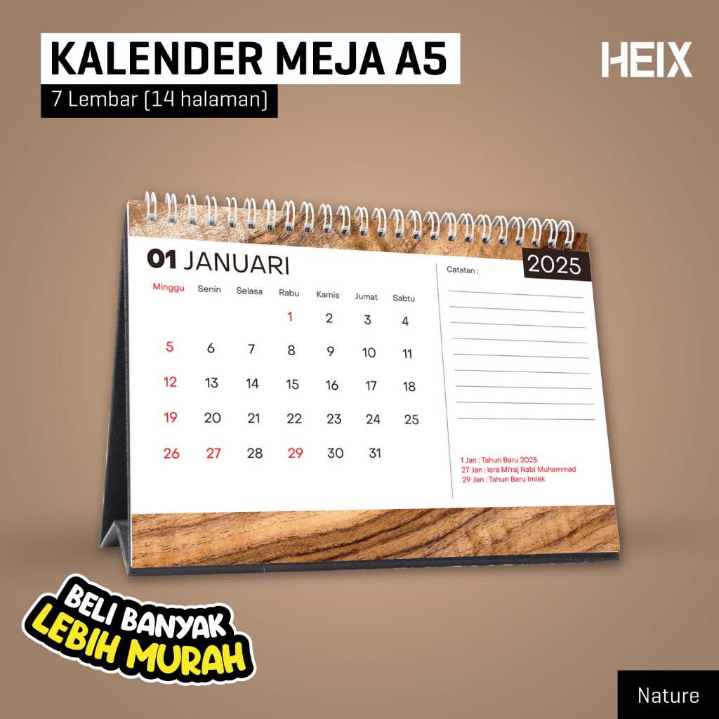 Jual Kalender Meja A5 Nature Custom Logo 7 Lbr - 14 Hal Duduk Notes ...