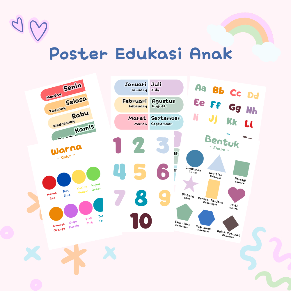 Jual Poster Edukasi Anak A4/ Poster Warna / Poster Bentuk / Poster PAUD ...