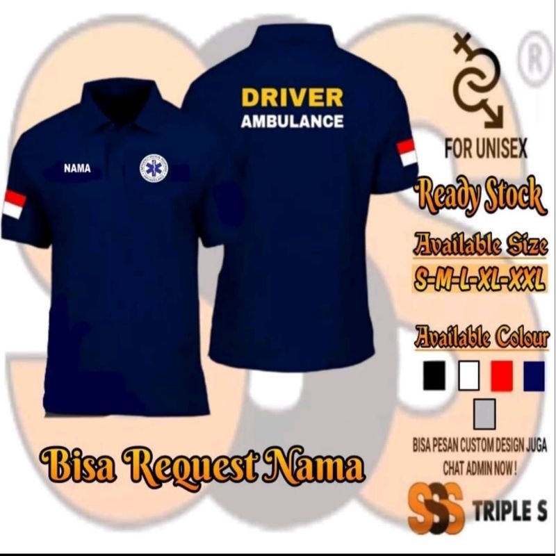 Jual BAJU POLO KERAH EMERGENCY DRIVER AMBULANCE BONUS NAMA DADA ...