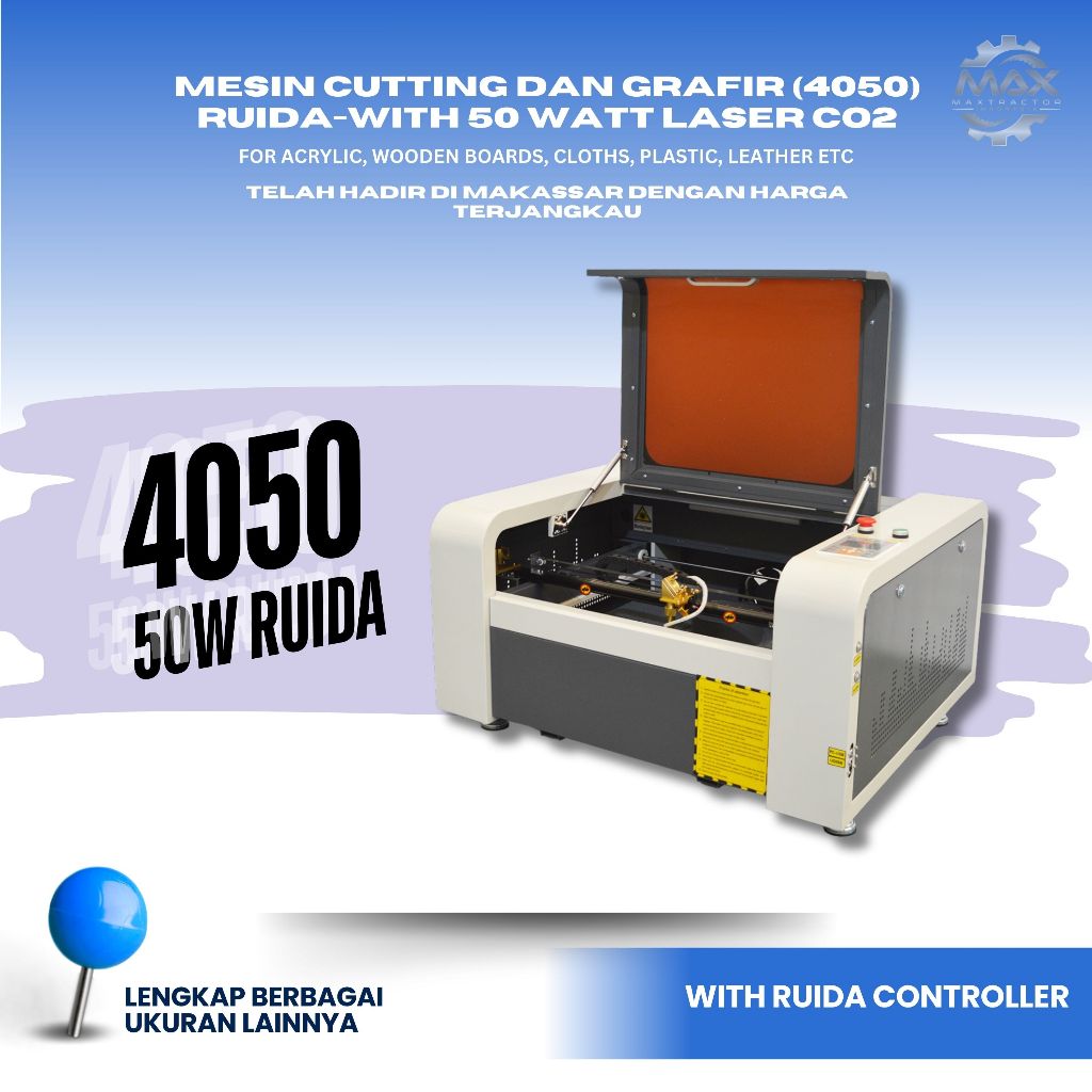 Jual Mesin Laser CO2 Grafir dan Cutting CNC MAX 4050V-M2 / RD (50 Watt ...