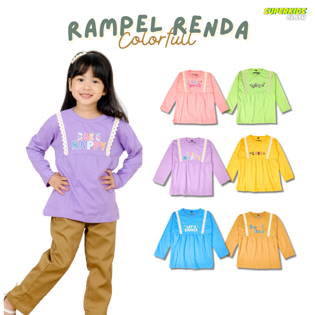 Jual Baju Anak Perempuan Lengan Panjang Variasi Renda Dada Sablon ...