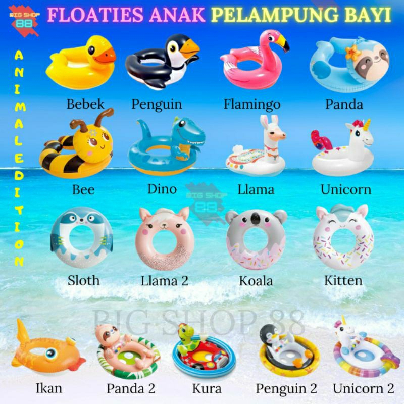 Jual PELAMPUNG BAN RENANG ANAK INTEX PELAMPUNG MURAH BINATANG ANIMAL ...