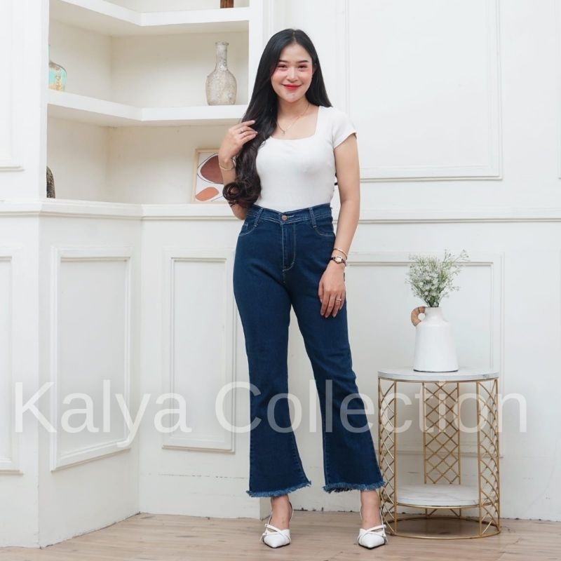 Jual Celana Cutbray Jeans strecht Wanita Panjang Rawis Kekinian Highwaist Polos Jumbo | Shopee ...