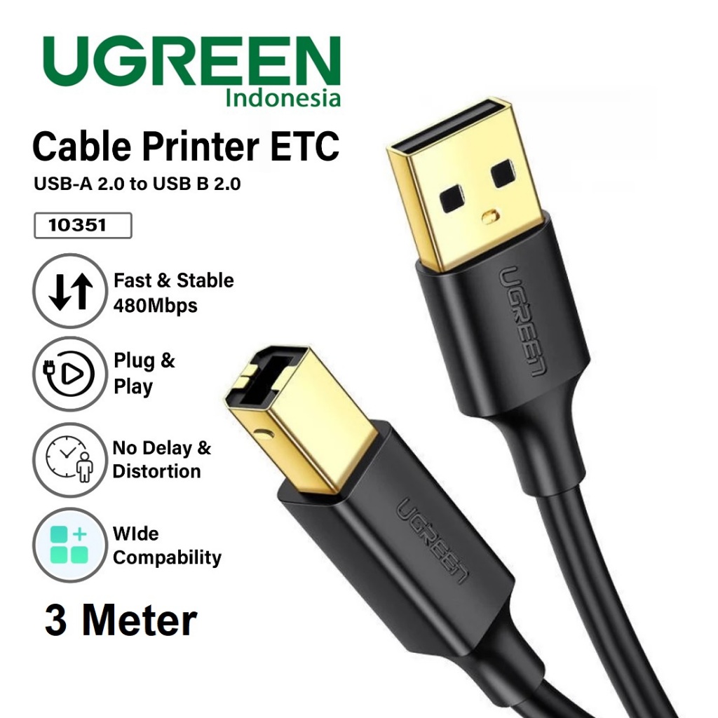 Jual UGREEN 10351 Kabel Printer Epson HP Canon USB A Male to USB 2.0B ...
