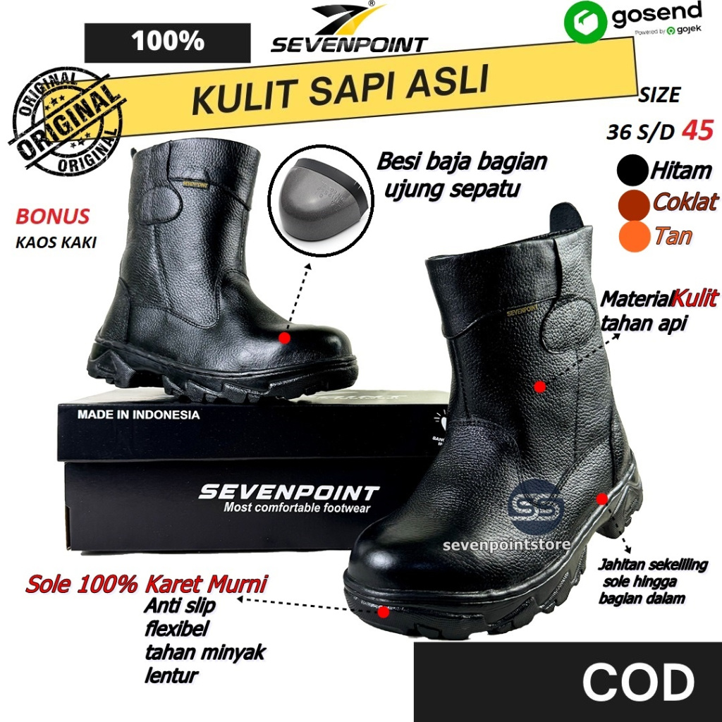 Jual Sepatu Safety Pria Wanita Ujung Besi Proyek Boots Kulit Sapi Asli ...