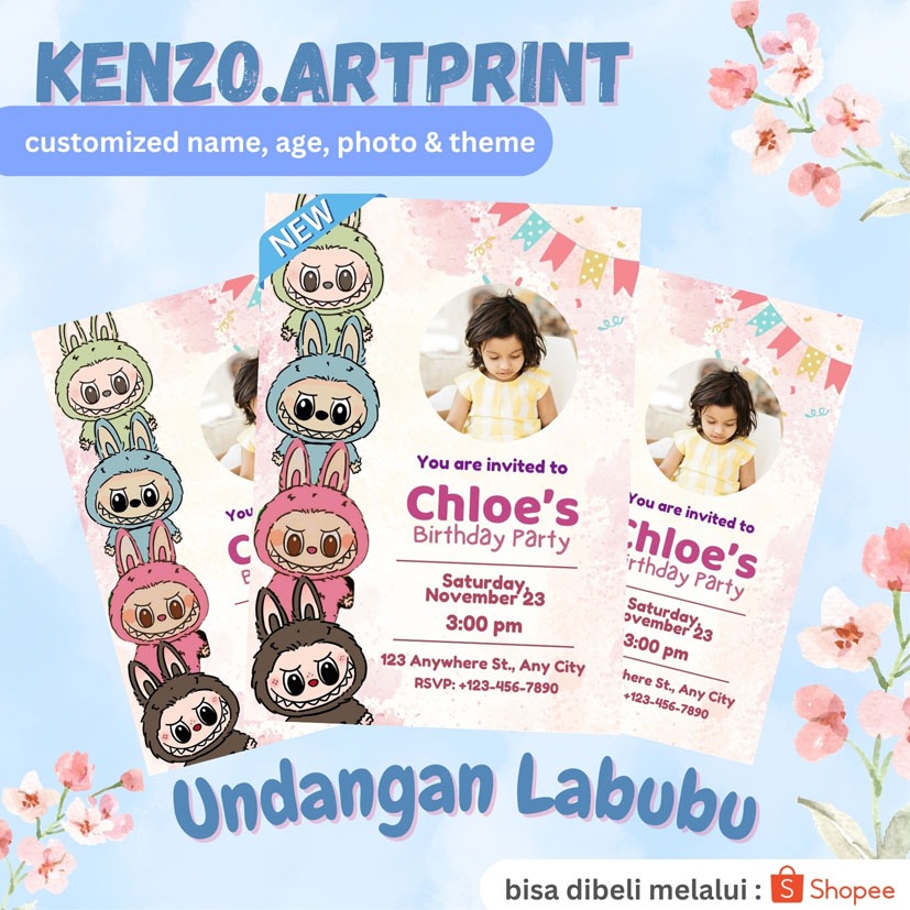 Jual Undangan Ultah Labubu Custom | Labubu Invitation | Undangan LABUBU ...