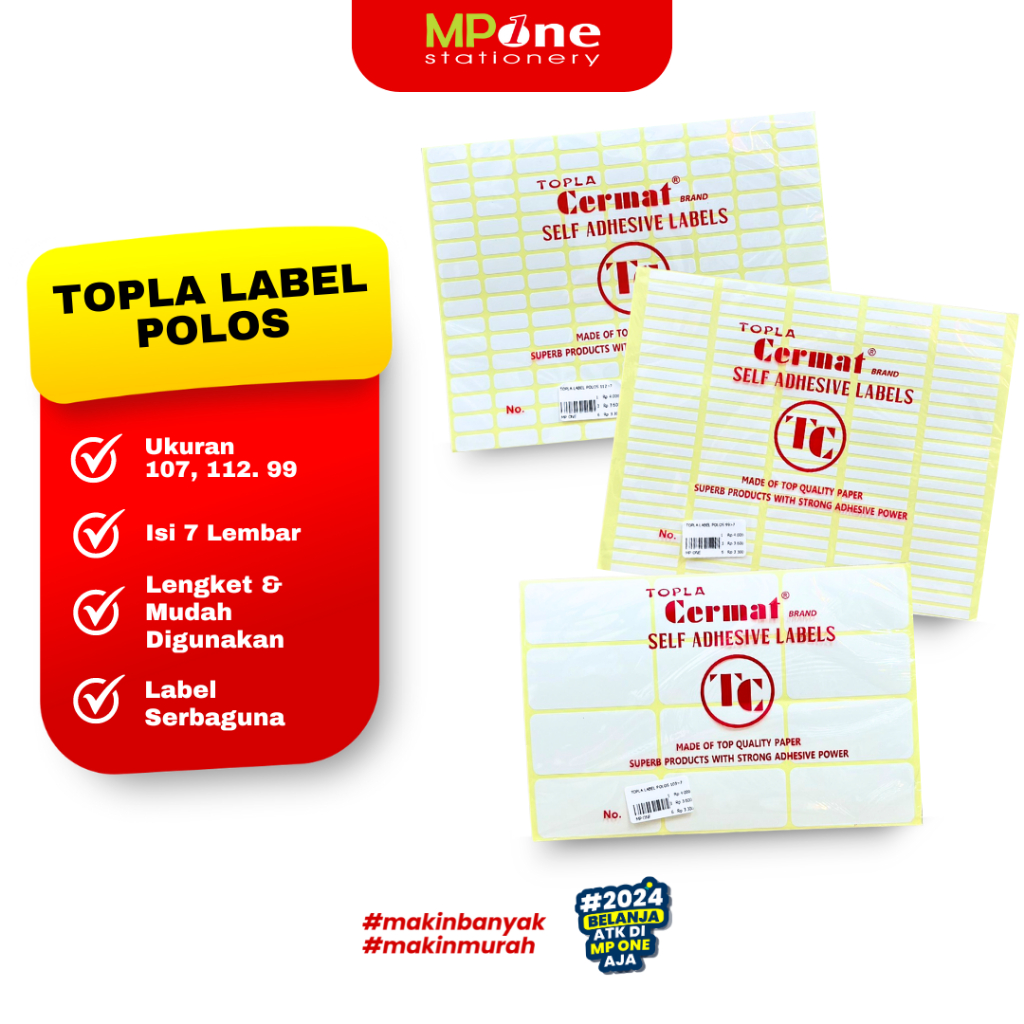Jual (1 PACK) Topla Label Polos Putih No. 99, 103, 112 Isi 7 Lembar ...