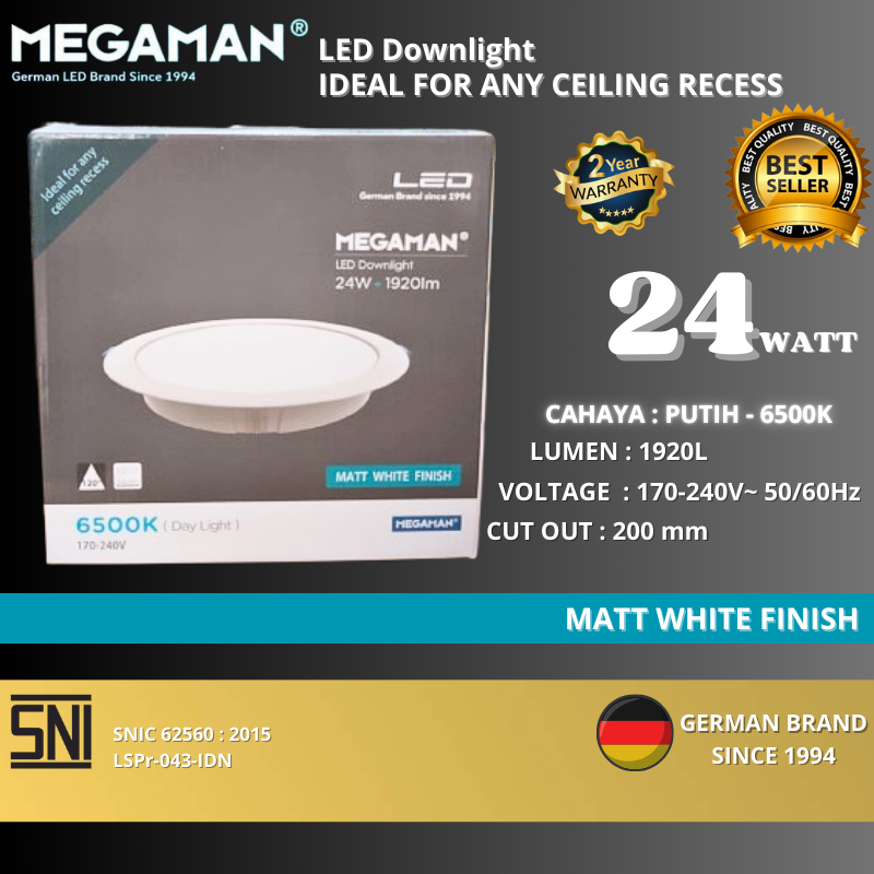 Jual Lampu LED Panel Downlight MEGAMAN 24 Watt 8" BULAT Warna PUTIH Cut ...