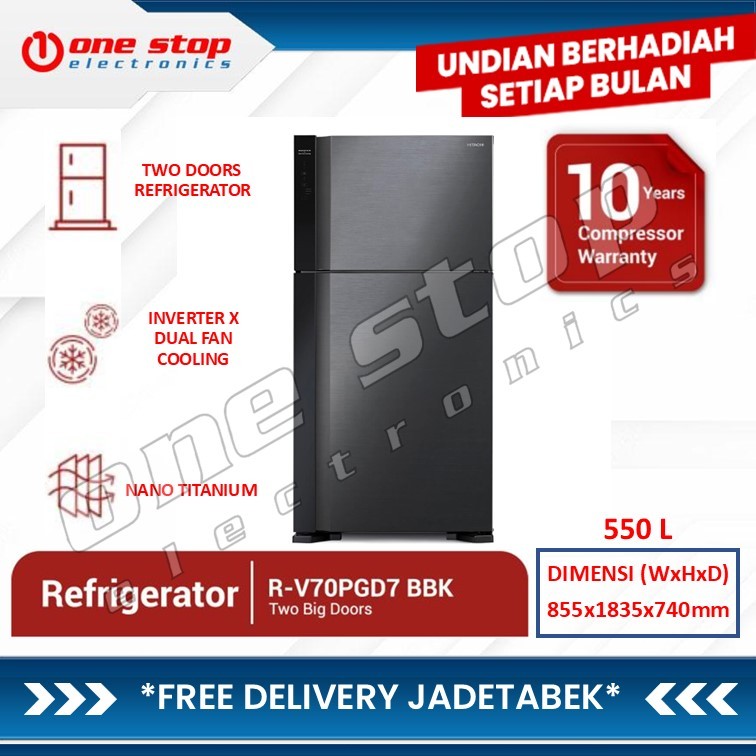 Jual HITACHI R-V70PGD7 / RV70PGD7 BBK Kulkas 2 Pintu Inverter Dual Fan Cooling 550L | Shopee ...