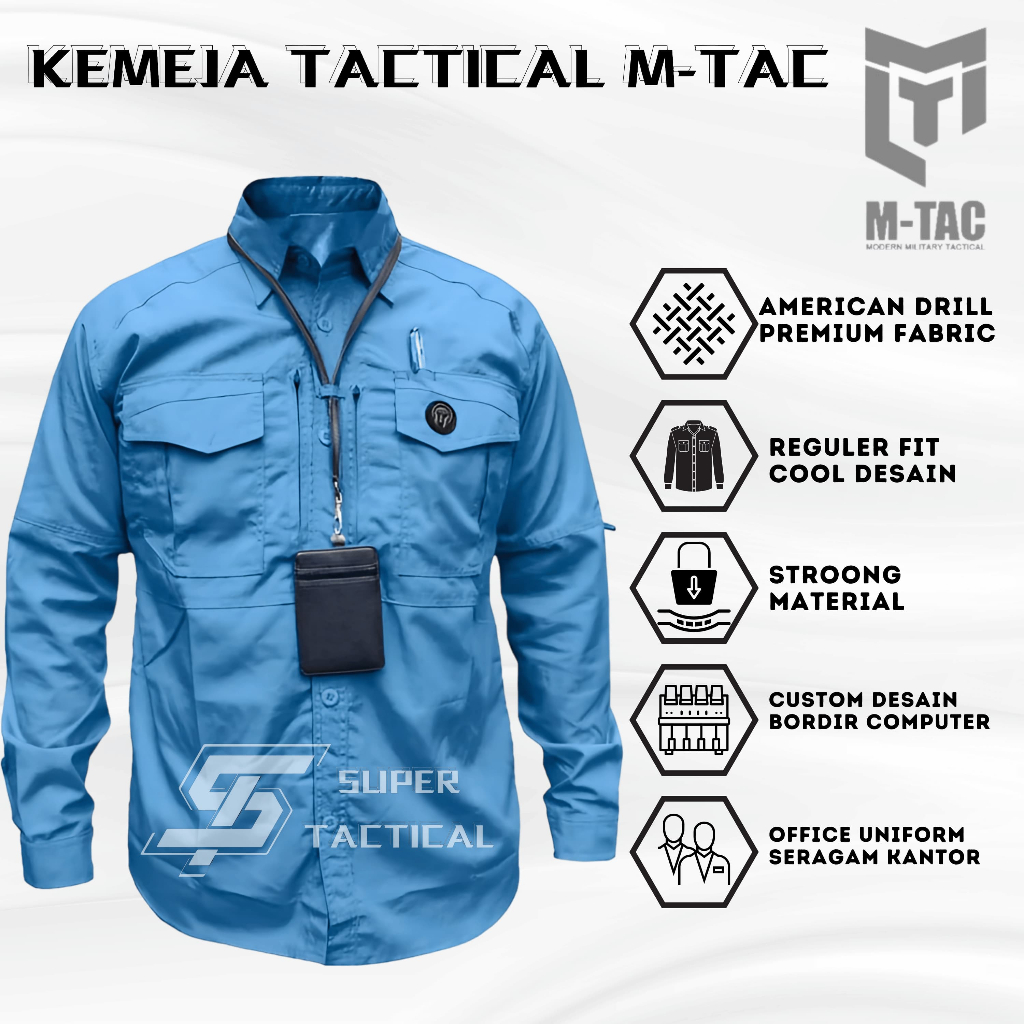 Jual FREE ID CARD Kemeja Tactical MTAC Biru Langit Lengan Panjang ...