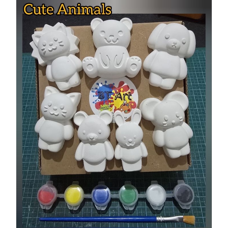 Jual GYPSUM PAINTING SET CUTE ANIMALS + 1 SET 6 CAT WARNA + KUAS ...