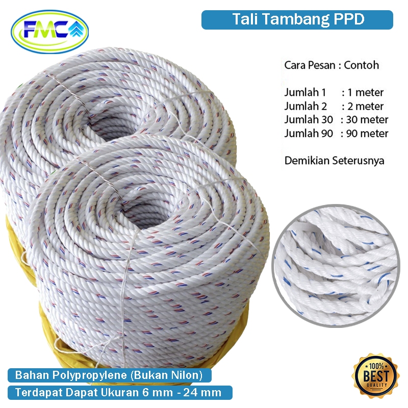 Jual Tali Tambang PPD 6mm 8mm 10mm 12mm Permeter Propyline Tampar Rope Tali Tambang Plastik ...