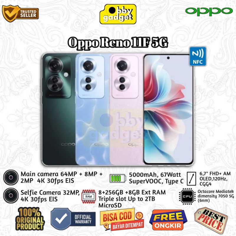 Jual Oppo Reno 11F 5G RAM 8+8/256GB, 64MP Sony OV64B, 67W SuperVOOC, New Fresh Segelbox Garansi ...