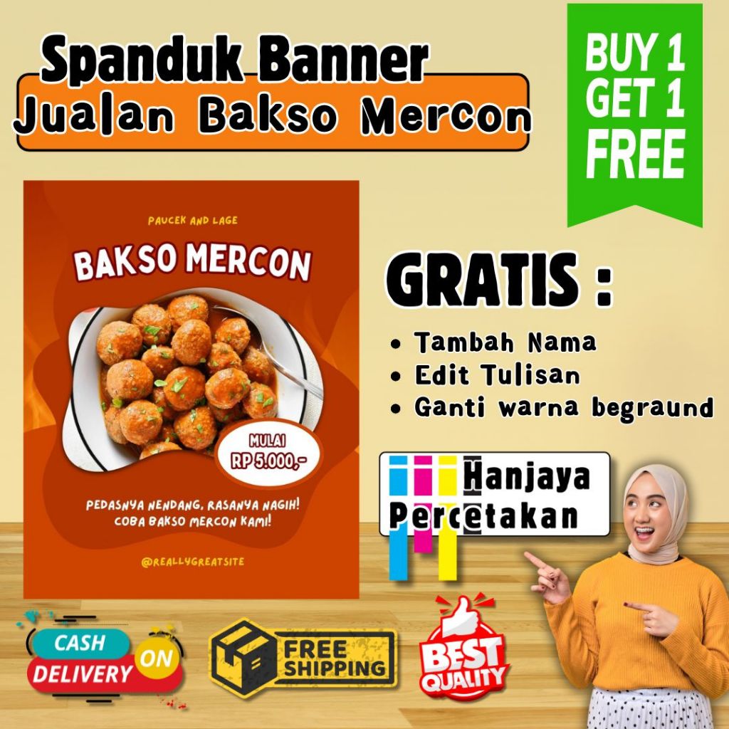 Jual PERCETAKAN BELI 1 GRATIS 1 - SPANDUK JUALAN BAKSO MERCON | BANNER ...