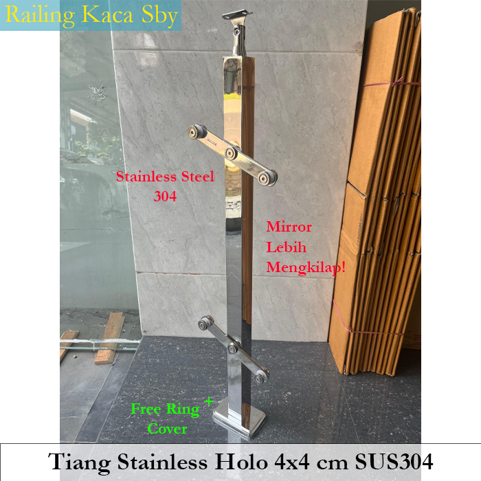 Jual TIANG RAILING TANGGA KACA MODEL KOTAK HOLO 4X4 STAINLESS SUS304 ...