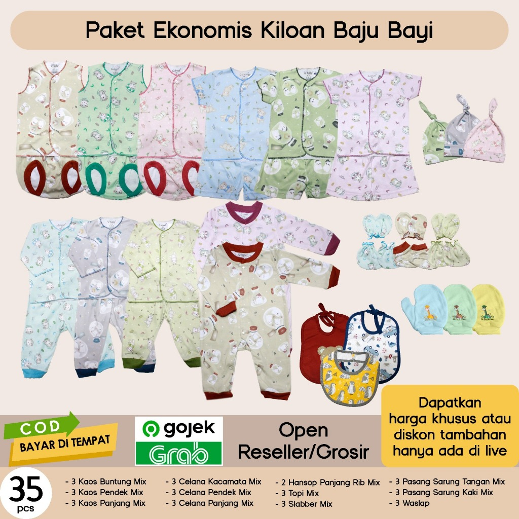 Jual GROSIR/ KILOAN/PAKET EKONOMIS BAJU BAYI REGULAR COTTON (0-12 Bulan ...