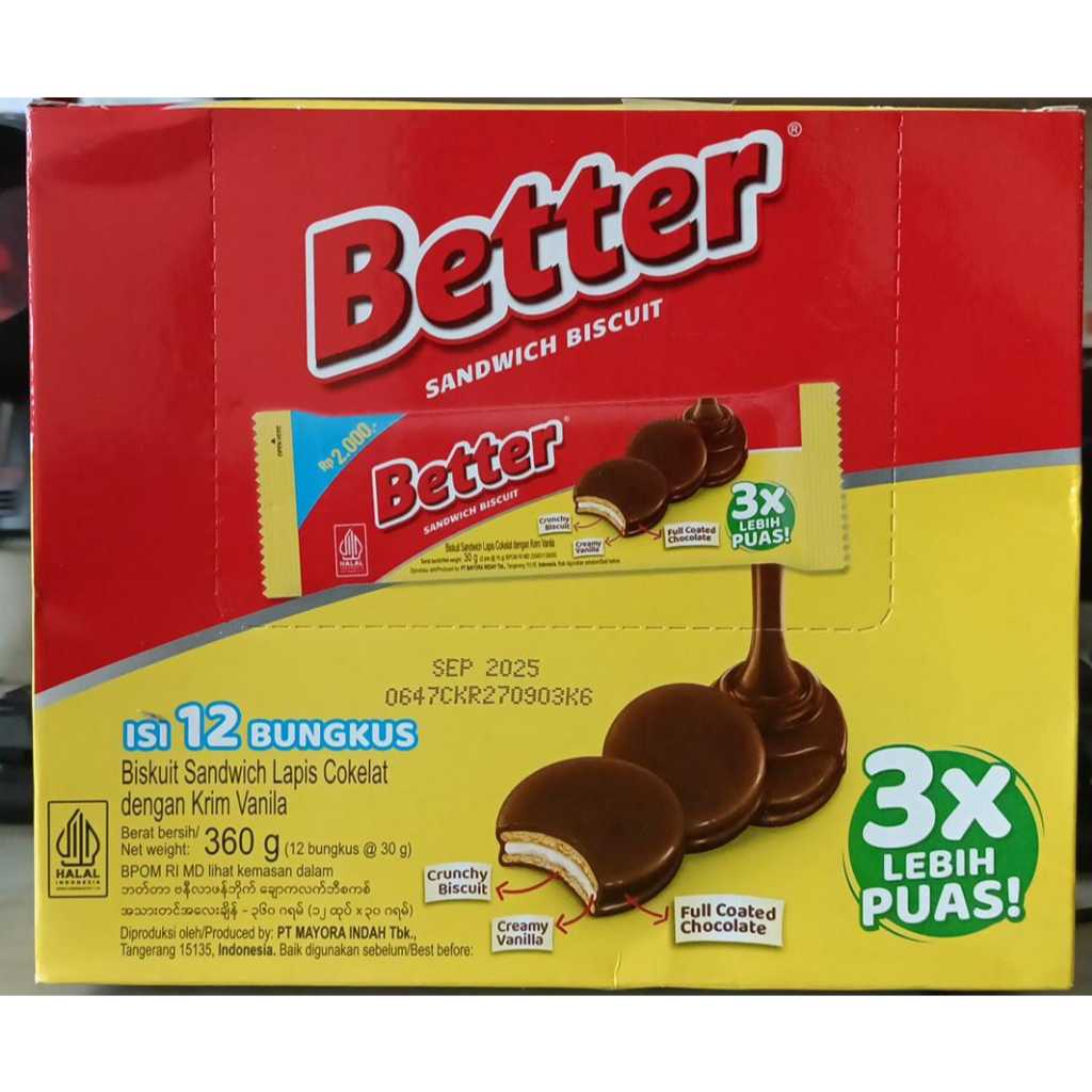 Jual Better Sandwich Biscuit 360gr (12bks @30g) | Shopee Indonesia