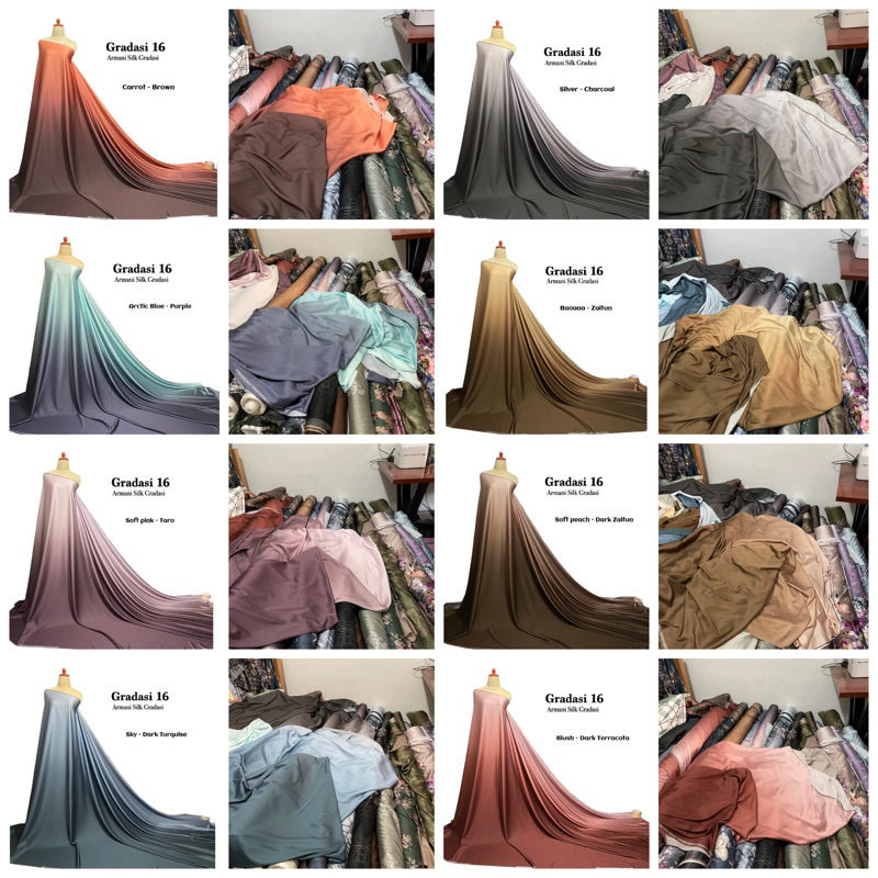 Jual SALE Kain Potongan Satin ARM silk gradasi ombre warna premium ...